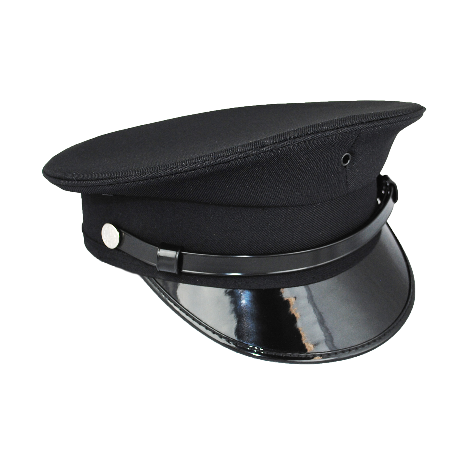 Black Semi-Pershing Cap with Black Vinyl Chin Strap - Lighthouse Uniform